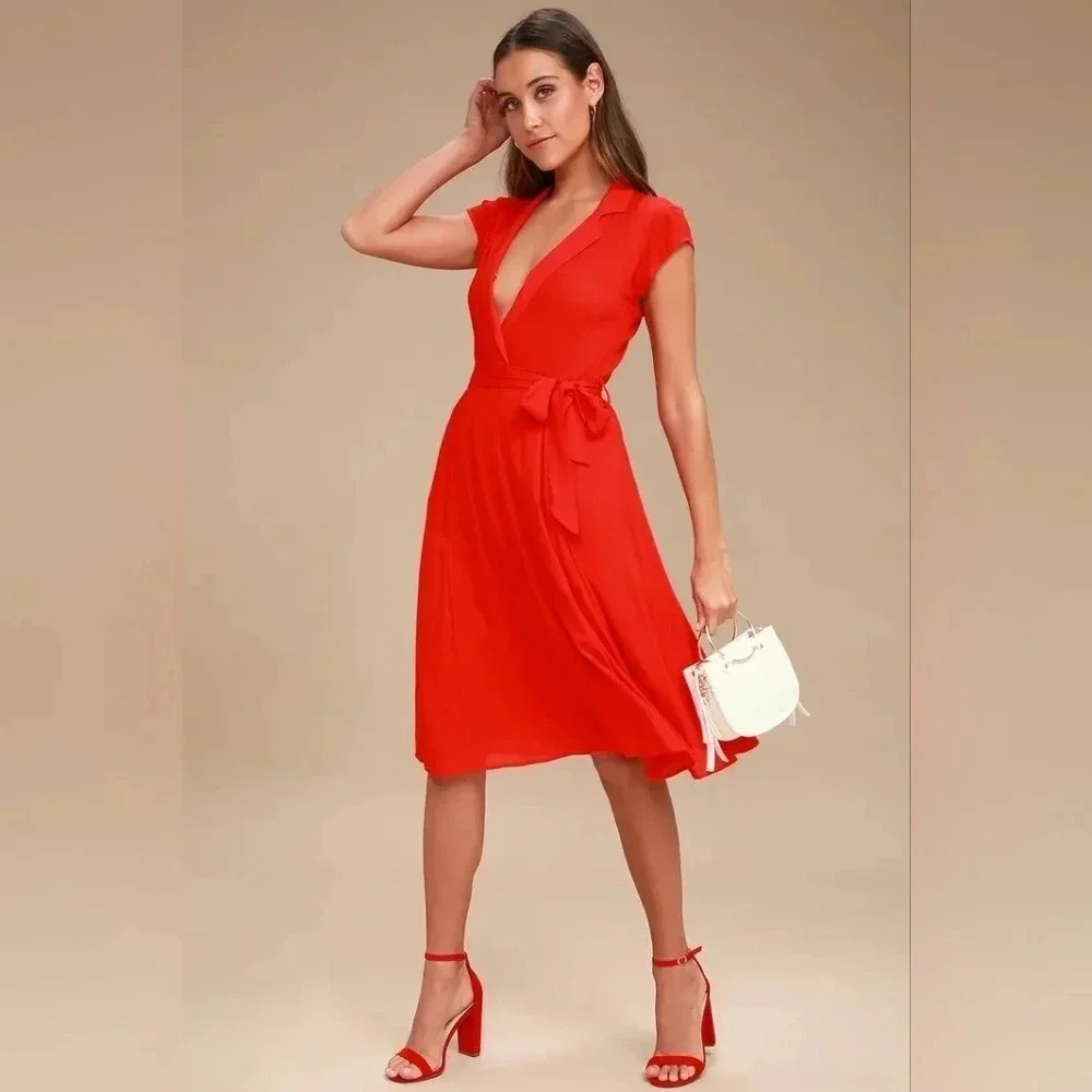 Lulus | Dresses | Lulus Always Adored Red Surplice Midi Dress Xs Party ...